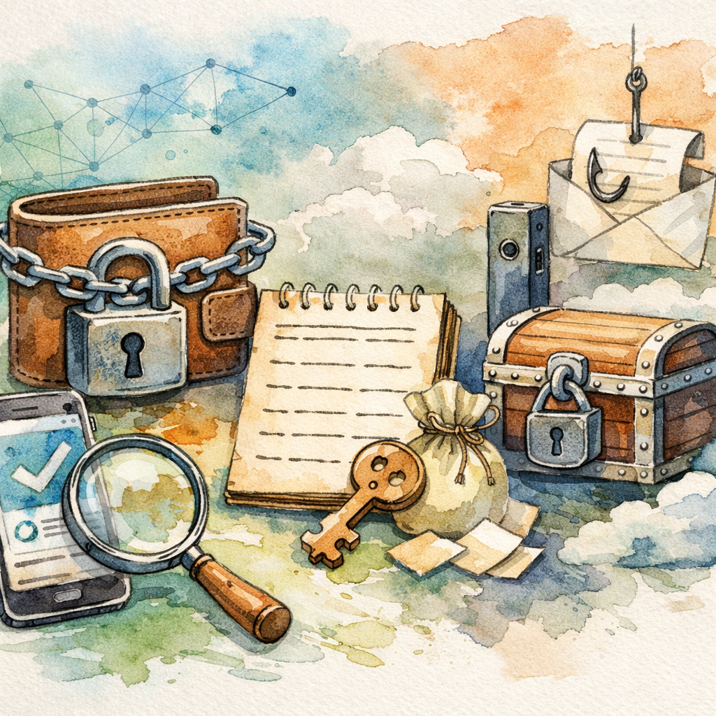 User checking a completed crypto swap transaction and securing wallet ...